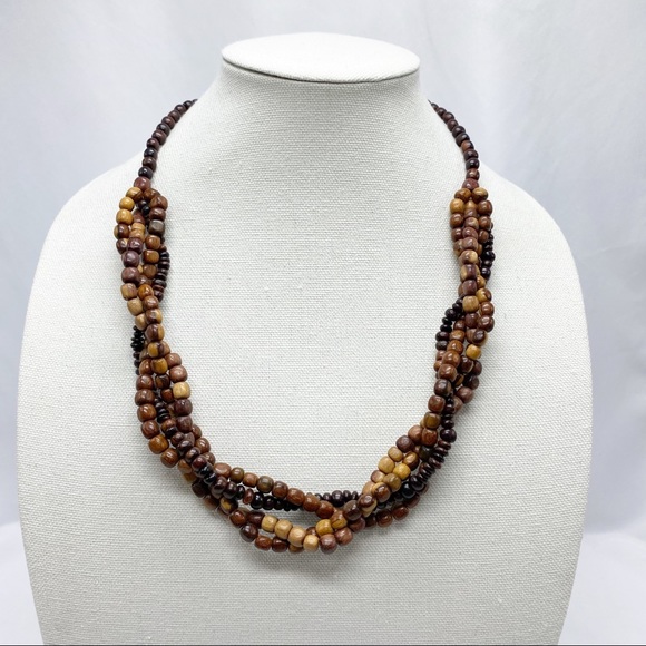 Vintage | Jewelry | Vintage Boho Multi Strand Wood Bead Necklace 24 In ...